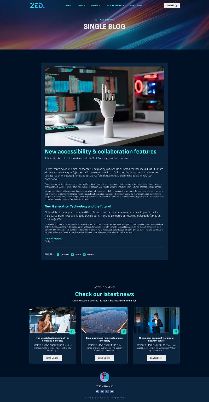 Zed - Programmer Resume & Portfolio Elementor Template Kit by Rometheme